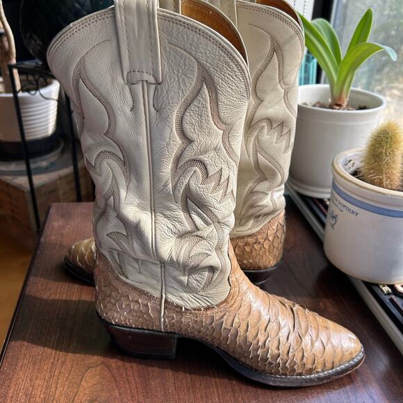 Nocona | Shoes | Vintage Nocona Python Cowboy Boots Mens Size 85 Cream ...